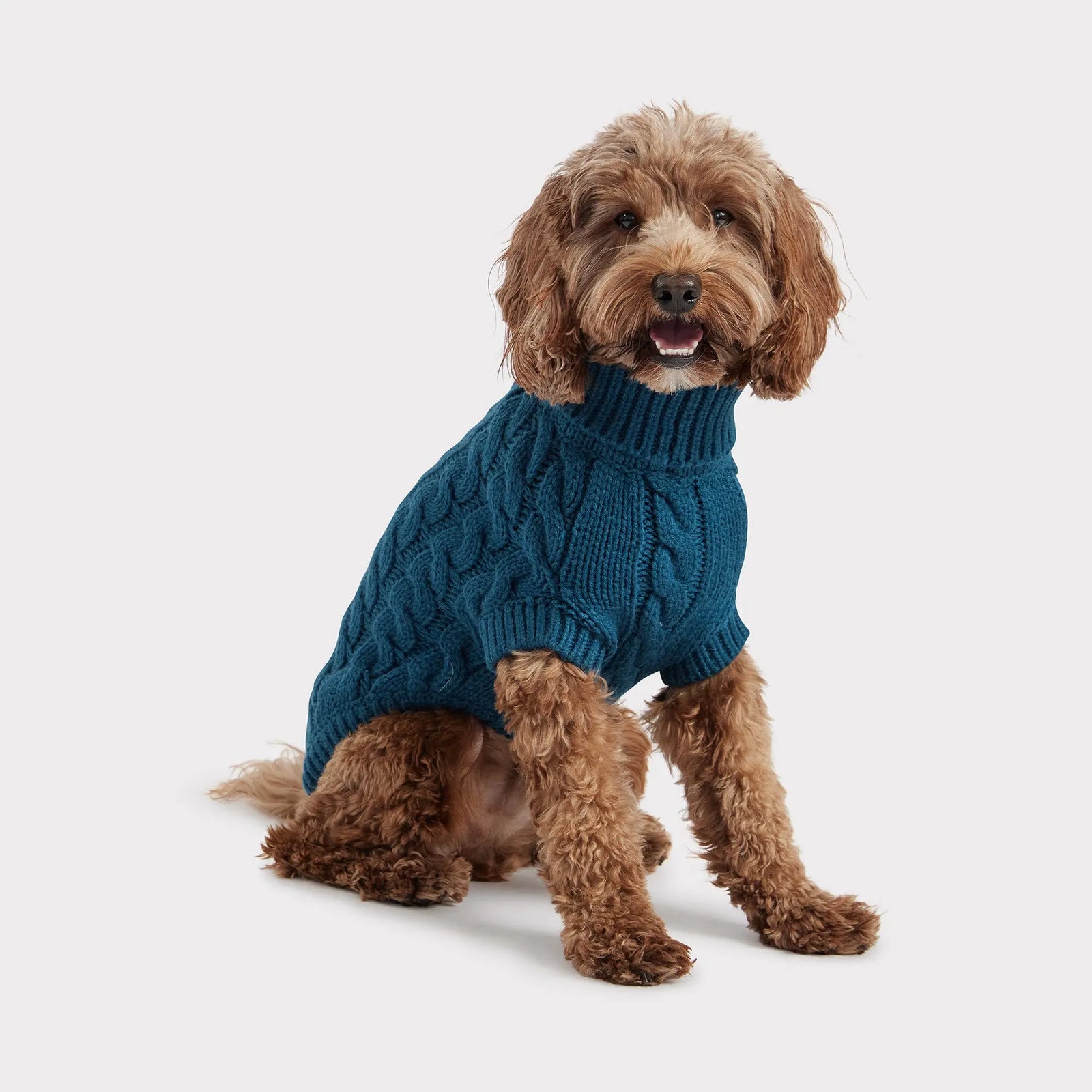 GF Pet Chalet Dog Sweater - Dark Teal Cable Knit Dog Sweater for Dogs